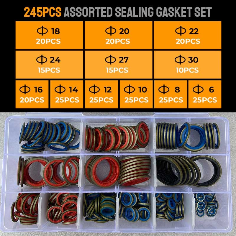 100pcs/ 245pcs Assorted Sealing Gasket Set-unitmotor™