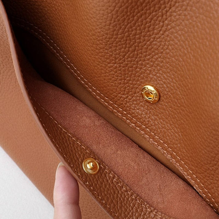 Solid color simple genuine leather shoulder bag-unitmotor™